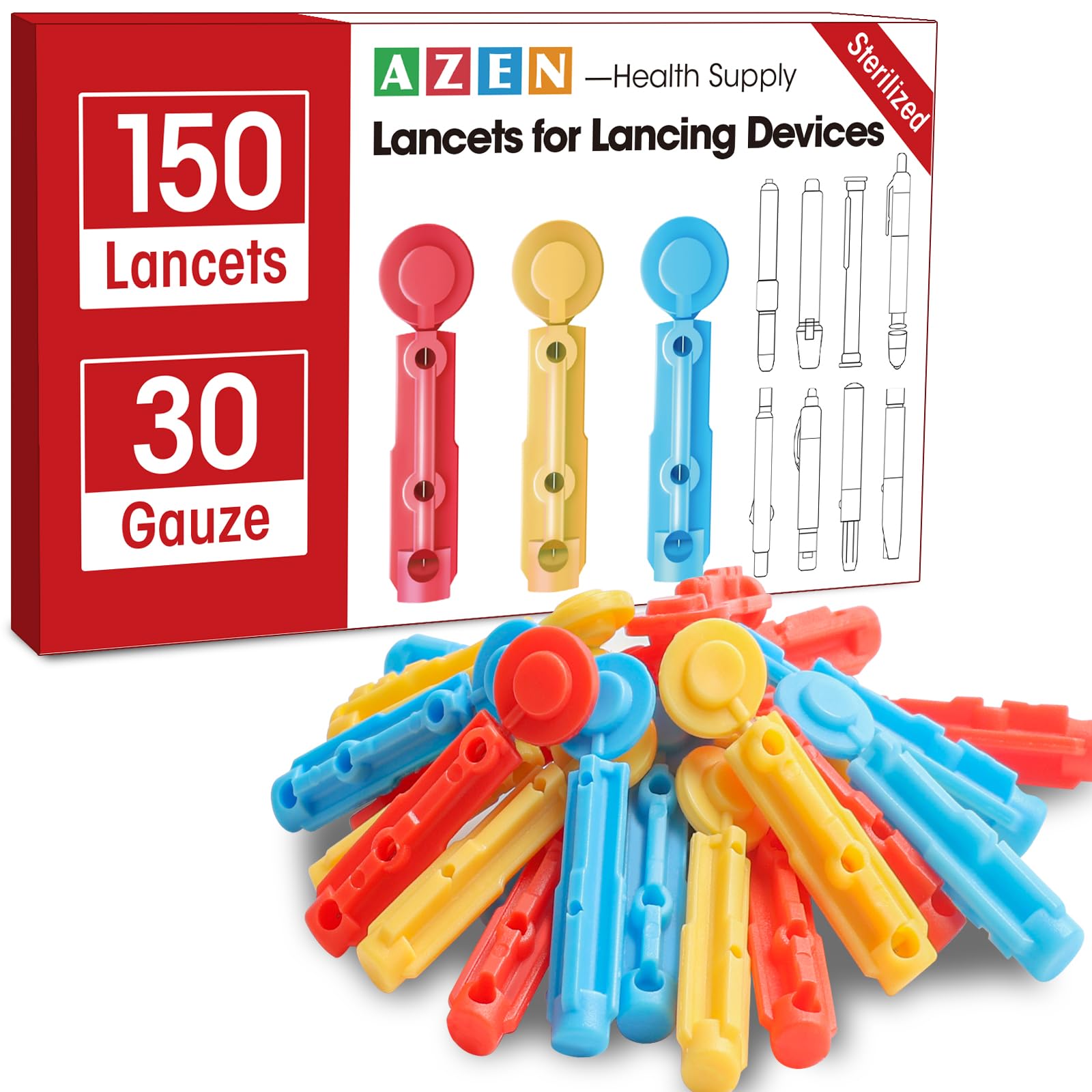 Mua AZEN 150 Pcs Lancets for Diabetes Testing, 30 Gauge Multicolored ...