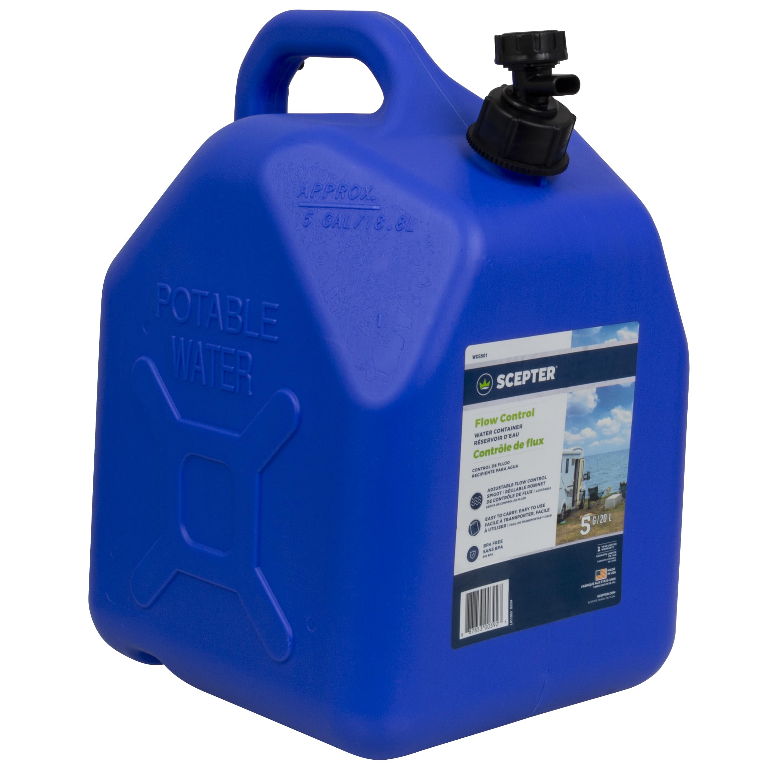 Scepter Flow Control 5 Gallon Water Jug with Spigot, Leak-Proof Heavy ...