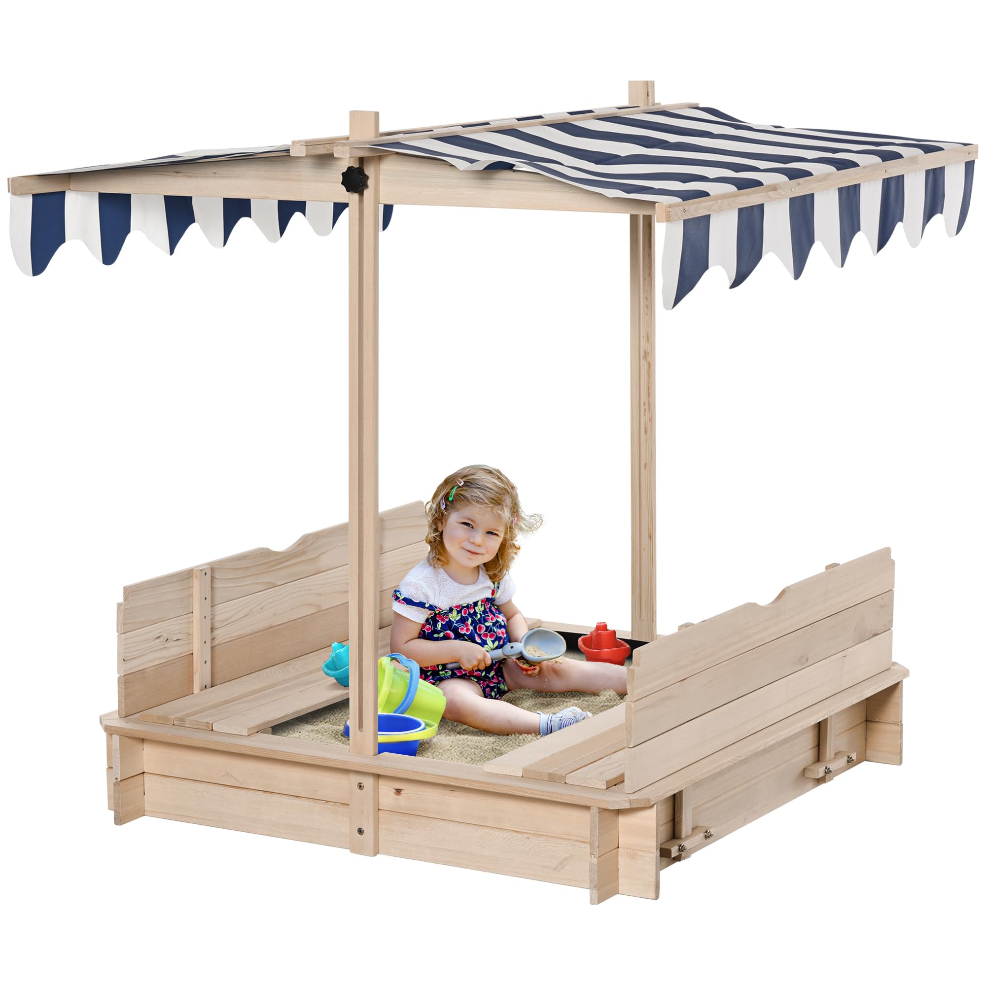 Mua Outsunny Kids Wooden Sand Pit with Lids, Children Sandbox Height ...
