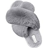 Amazon.com | Vepose Women's Cross Band Slippers Soft Plush Furry Open Toe Fur Slides Fuzzy ...