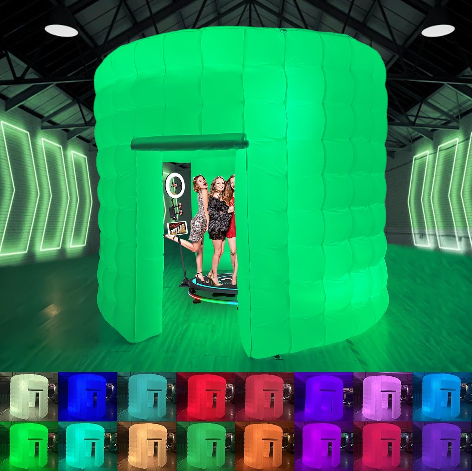 Round Inflatable 360 Photo Booth Enclosure, Portable 16 Colors Shooting ...