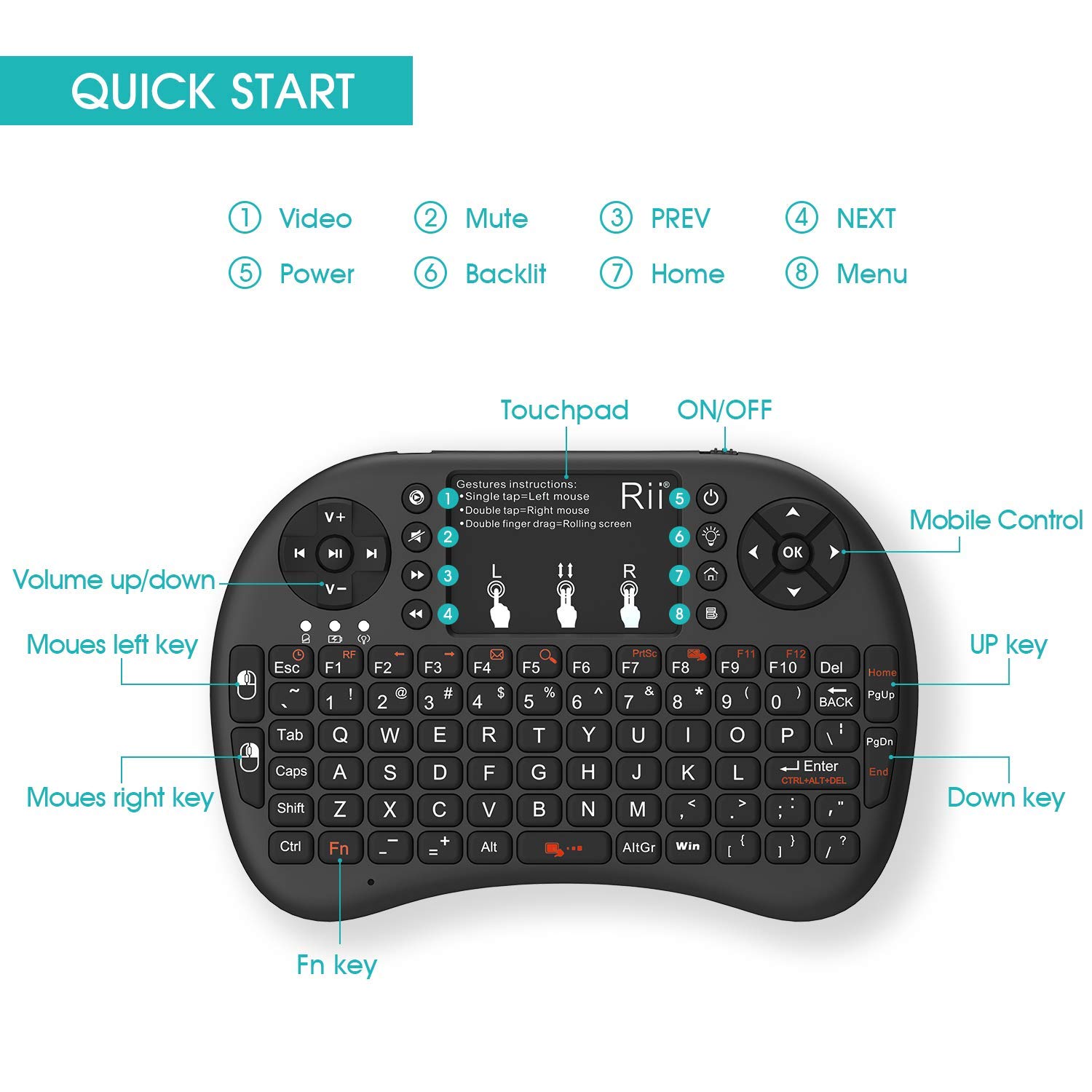 Mua Rii 2.4GHz Mini Wireless Keyboard with Touchpad＆QWERTY Keyboard ...