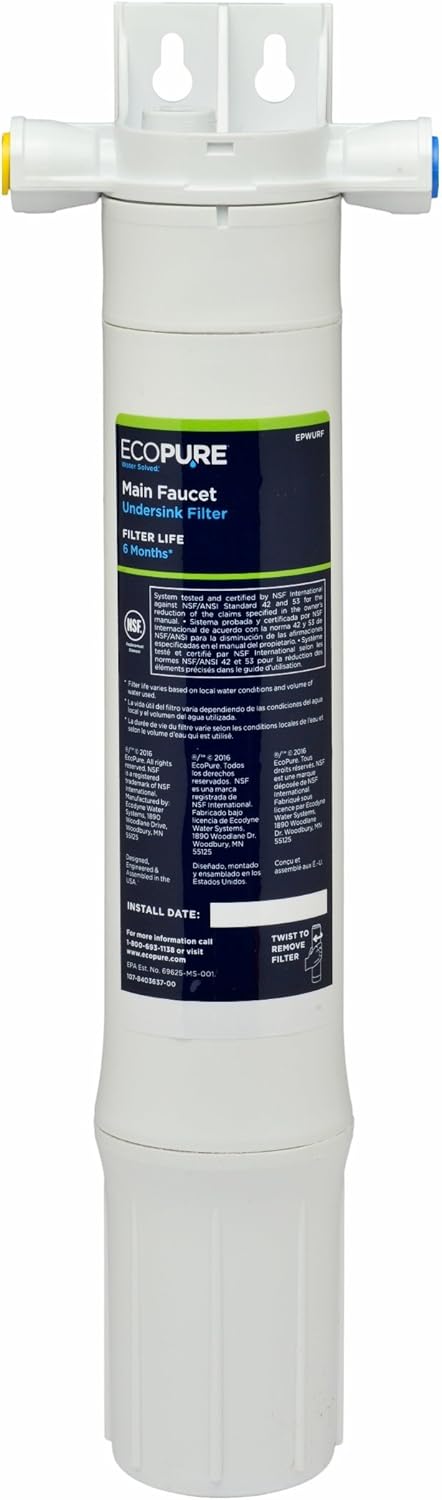 EcoPure Main Faucet Under Sink Inline Water Filtration System (EPWUFF1 ...