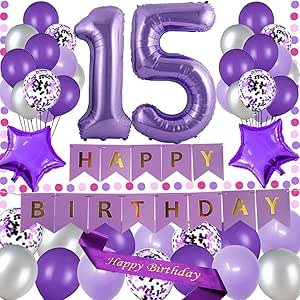 Amazon.com: yujiaonly 15th Birthday Party Decorations Purple Happy ...