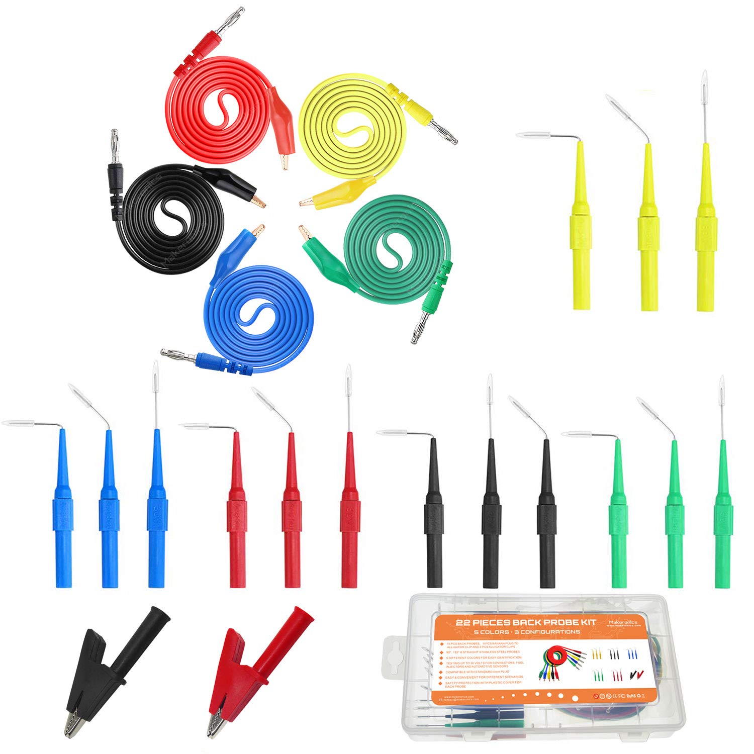 22PCS Back Probe Kit |15 Pcs 30V Back Probe Pin | 5 Pcs 4mm Banana Plug ...