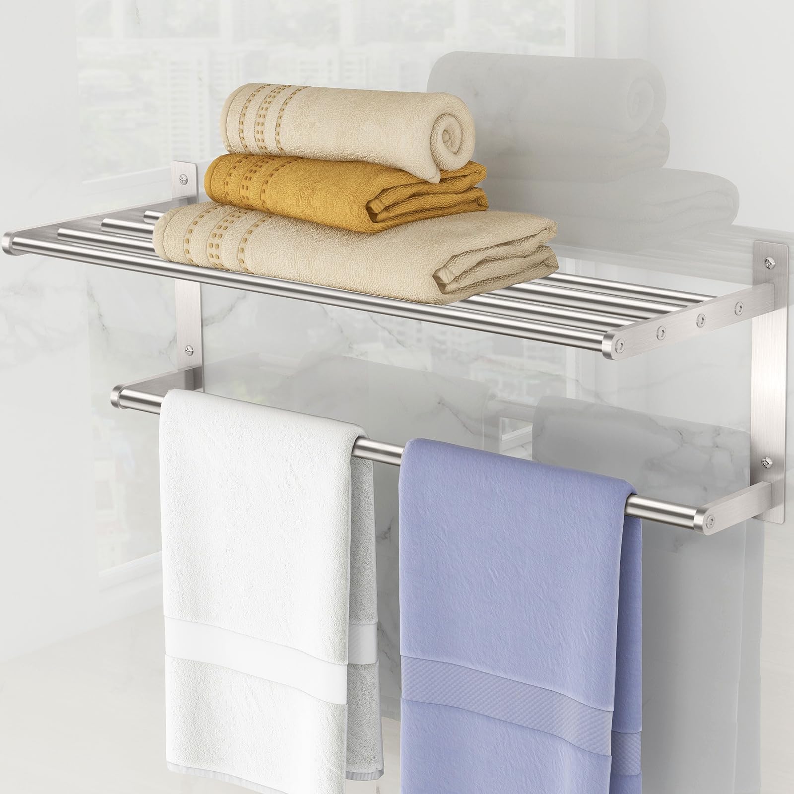 Towel Racks for Bathroom, 24" Bathroom Shelf with Towel Bar, SUS304 ...