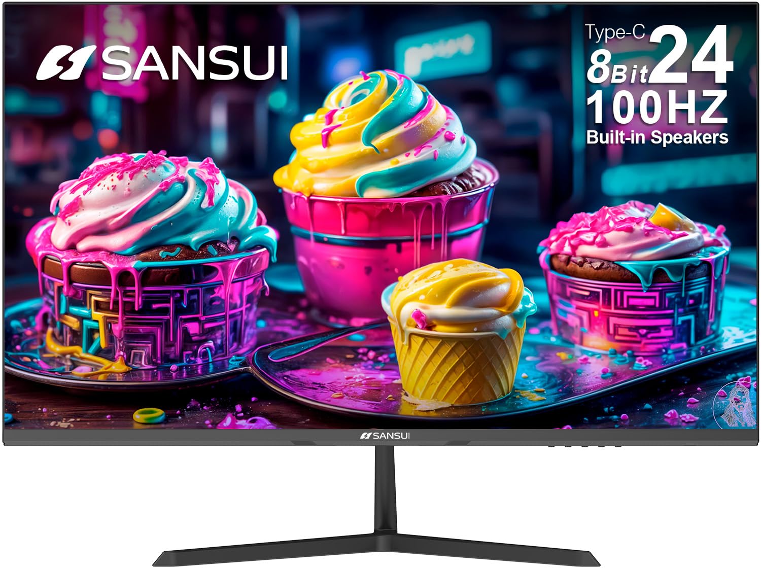 SANSUI Monitor 24 inch 100Hz USB Type-C Computer Monitor Built-in ...