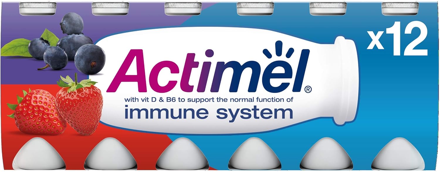 Actimel Strawberry and Blueberry Yoghurt Drink, 12 x 100 g (1.2 kg ...