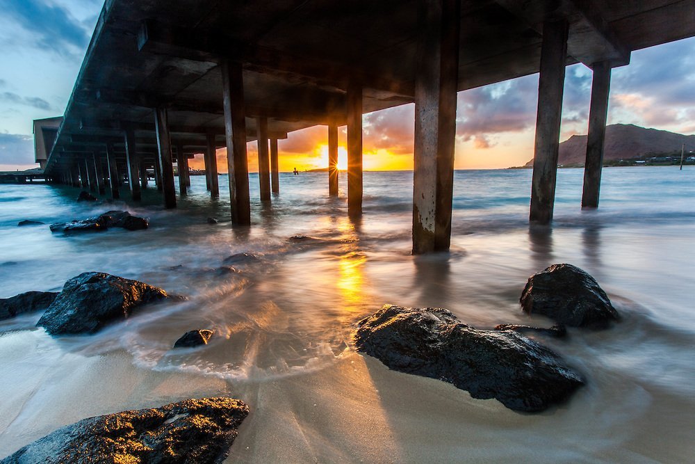 Amazon.com: Sunrise behind the Makai Research Pier in Waimanalo, Oahu ...