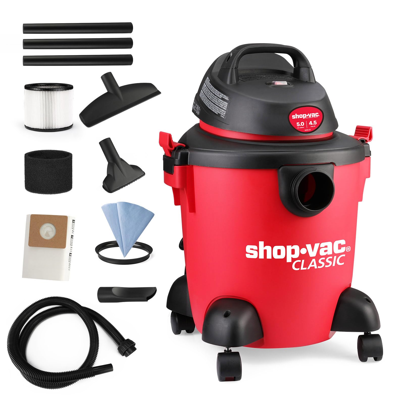 Shop-Vac 5 Gallon 4.5 Peak HP Wet/Dry Vacuum, Portable Heavy-Duty Shop ...