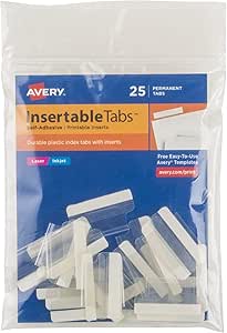 Amazon.com : Avery Insertable Self-Adhesive Tabs with Printable Inserts ...