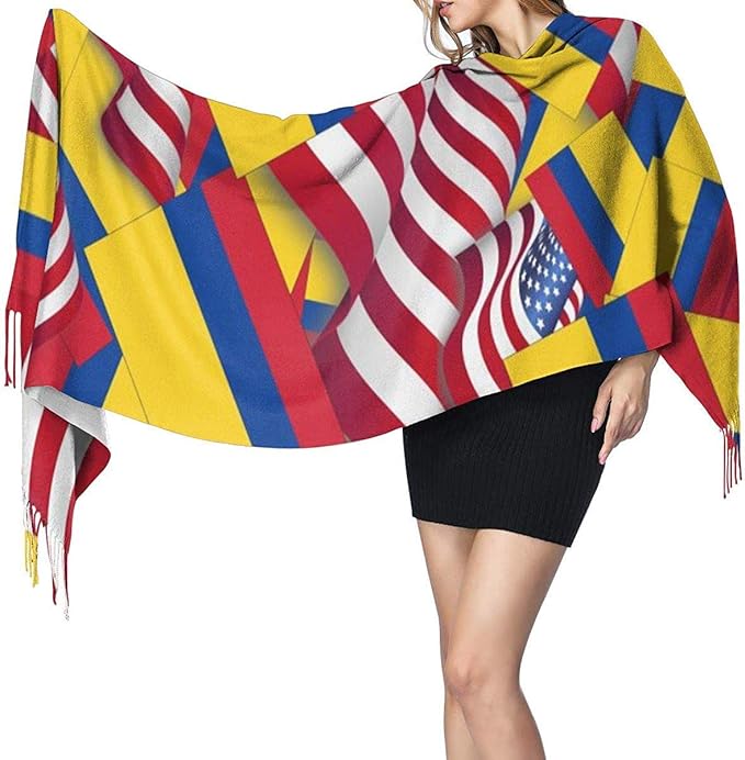 Bandera de Colombia con bandera de Estados Unidos suave cachemira chal ...