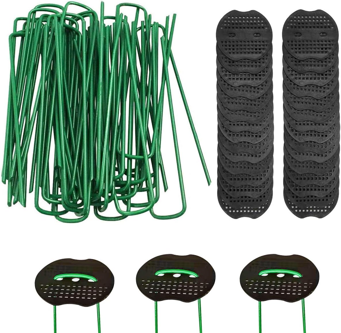Abimars 50 Green Garden Pegs & 50 Buffer Washer- U Shaped Securing ...
