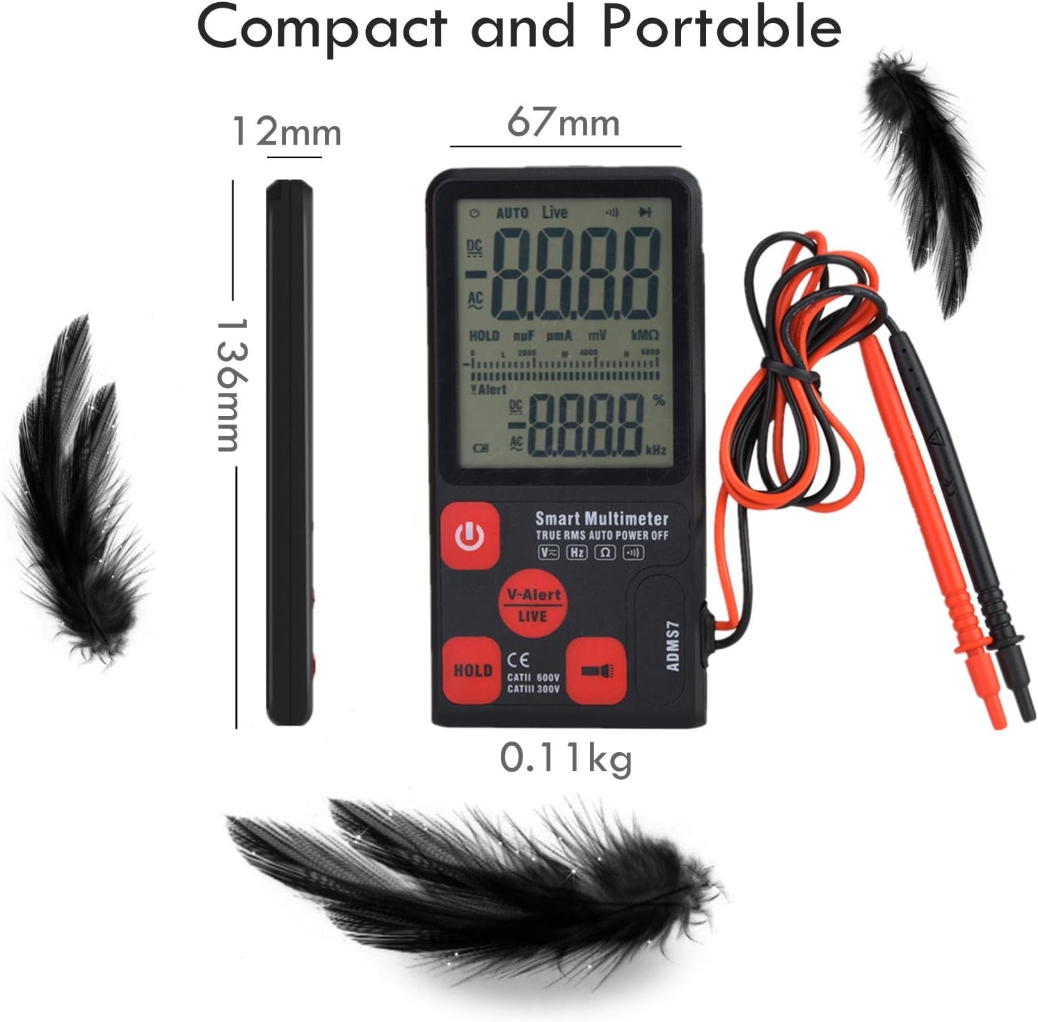 Digital Multimeter, 6000 Counts LCD Display Automatic Multimeter with ...