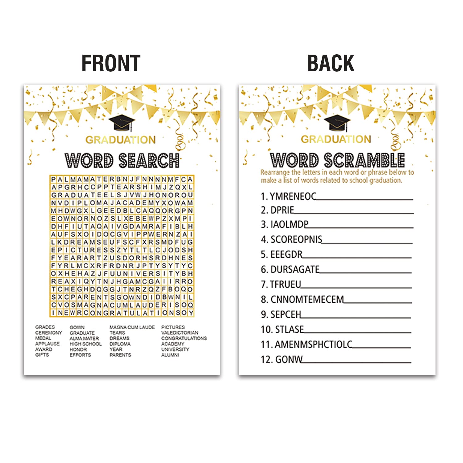 50 Graduation Party Game Cards-Grad Party Supplies Decorations ...