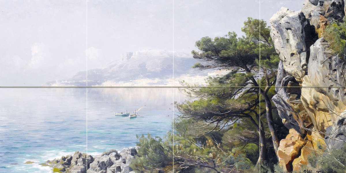 Tile Mural view of Monte Carlo Bay P. Monsted Kitchen Backsplash Marble ...
