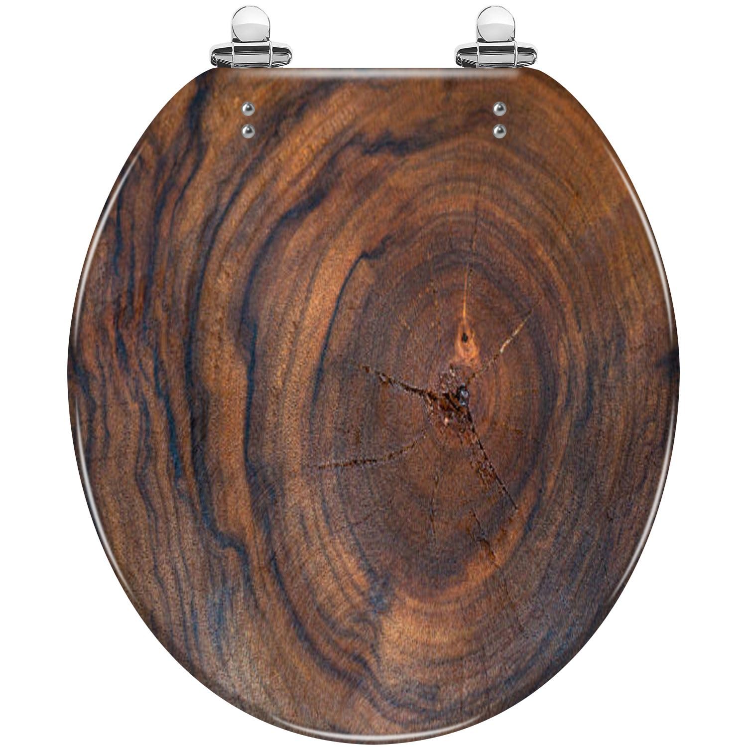 Round Toilet Seat Walnut Tree Resin Toilet Seat Quietly Slow Close with ...