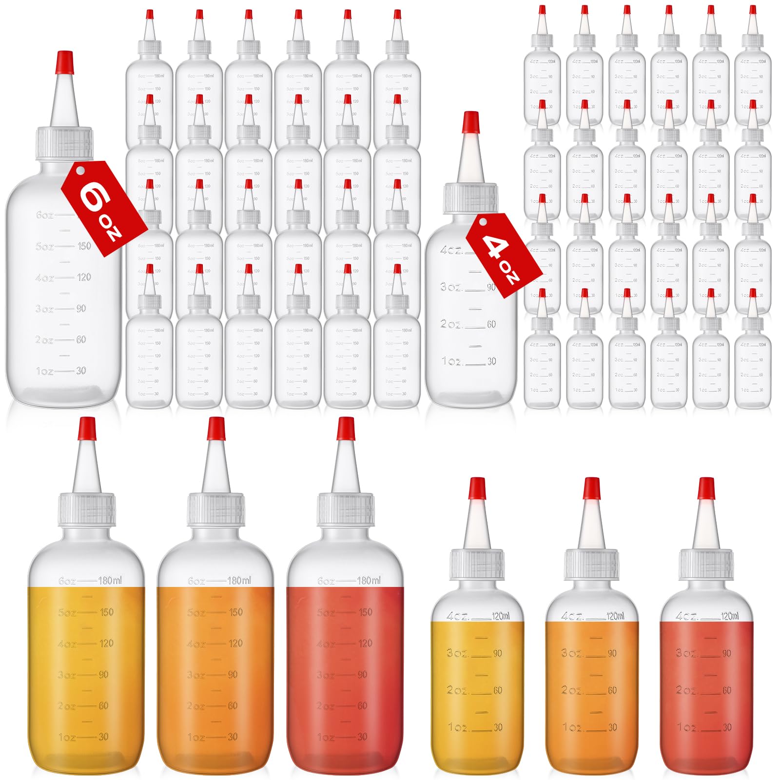 Maxdot 60pcs Small Plastic Squeeze Bottles (4 oz and 6 Oz), Empty ...