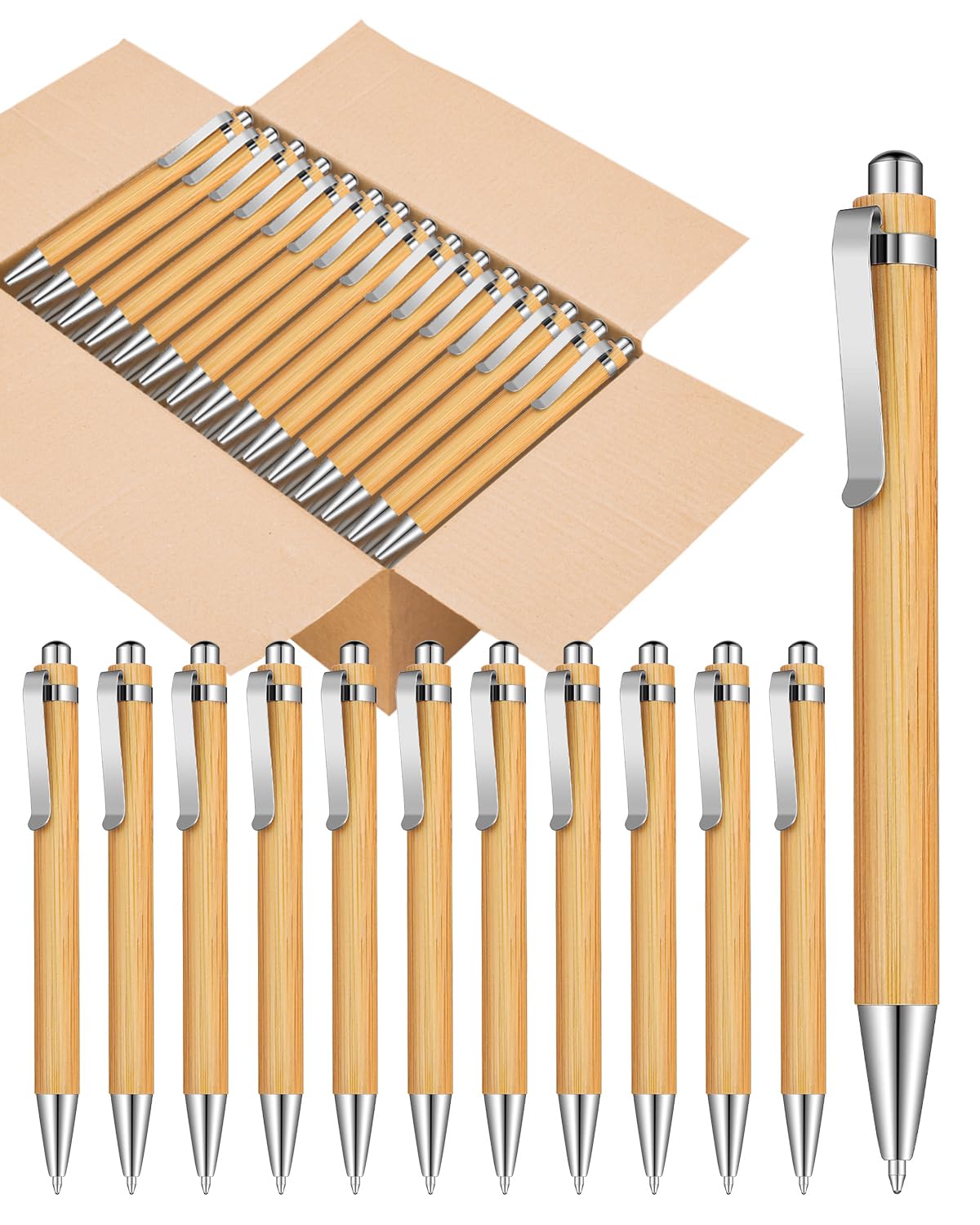 lyforx 100pcs Bamboo Pens Bulk Wooden Bamboo Pens Engraving Wooden Ballpoint Pen Customizable ...