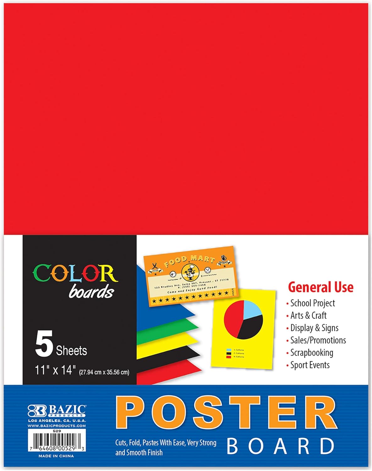 Amazon.com : BAZIC 11" X 14" Multi Color Poster Board, Assorted Colors ...