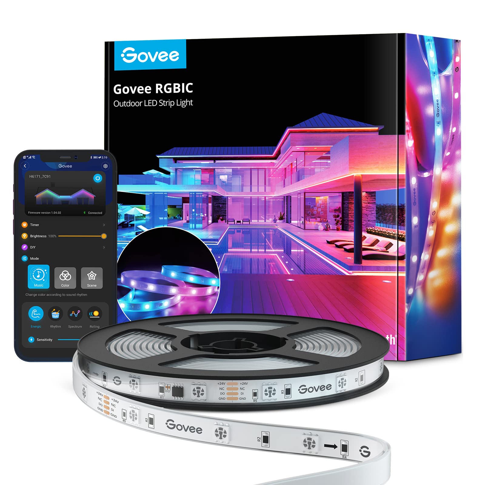 Govee Outdoor LED Strip Lights, 32.8ft Smart LED Outdoor Lights ...