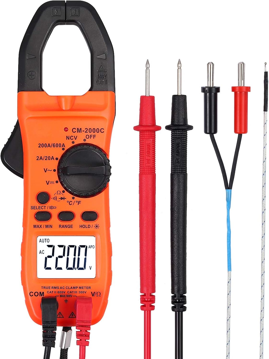 Proster Clamp Meter 2000 Counts Digital Multimeter TRMS 600A AC Current ...