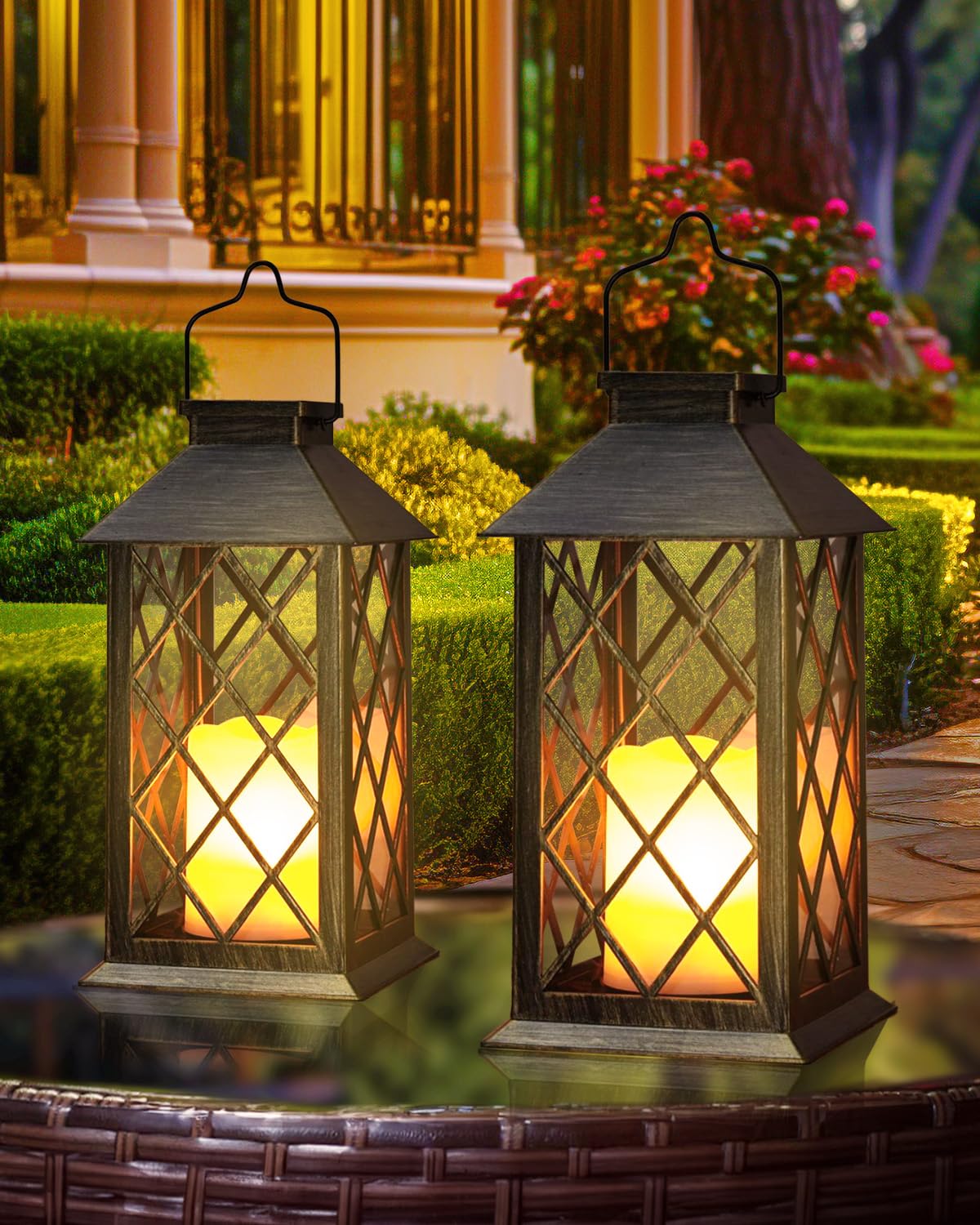 Otdair Solar Lanterns Outdoor Waterproof, 2 Pack 14" Solar Lantern with ...