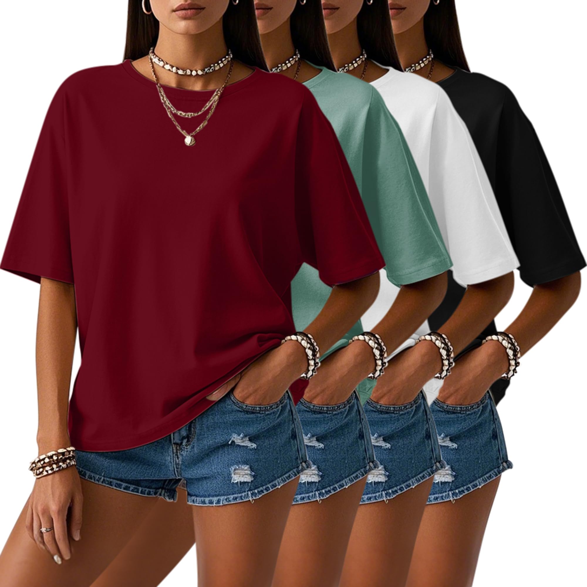 Neer 4 Pack Women's Half Sleeve Top Elbow Length T Shirt Women Round Neck Basic Cotton Tee ...