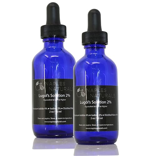 Naples Naturals Lugol's Iodine 2% Solution, 2 X 2 fl. oz. Cobalt Blue ...