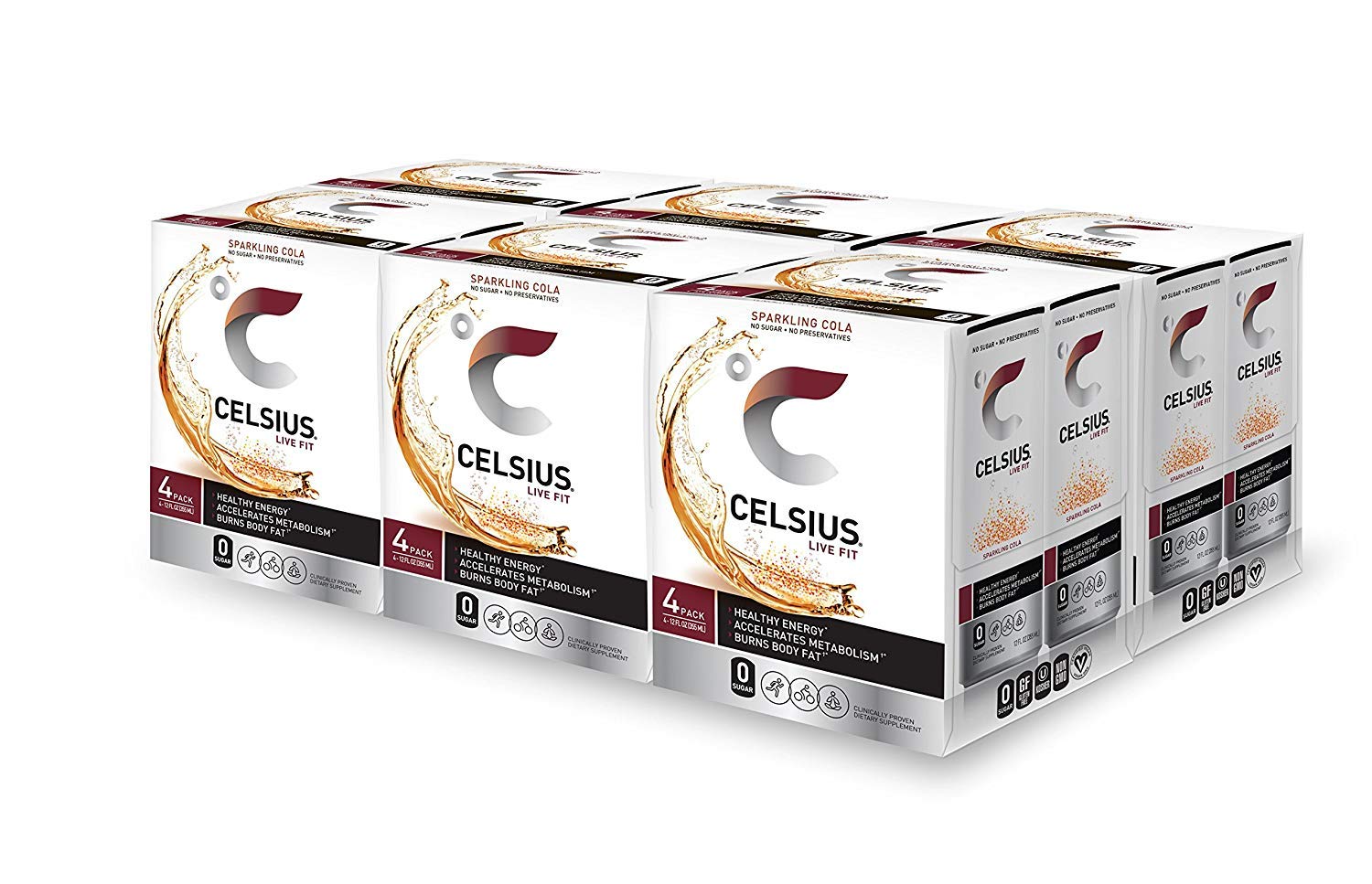 CELSIUS Sparkling Cola Fitness Drink, ZERO Sugar, 12oz. Slim Can 4 ...