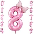 Amazon.com: 40 inch Number 8 Balloon with Bow Pink Happy Birthday Jumbo ...
