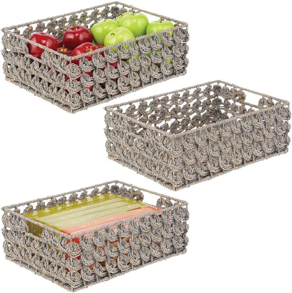 mDesign Set of 3 Storage Baskets — Wicker Storage Boxes for The Kitchen ...