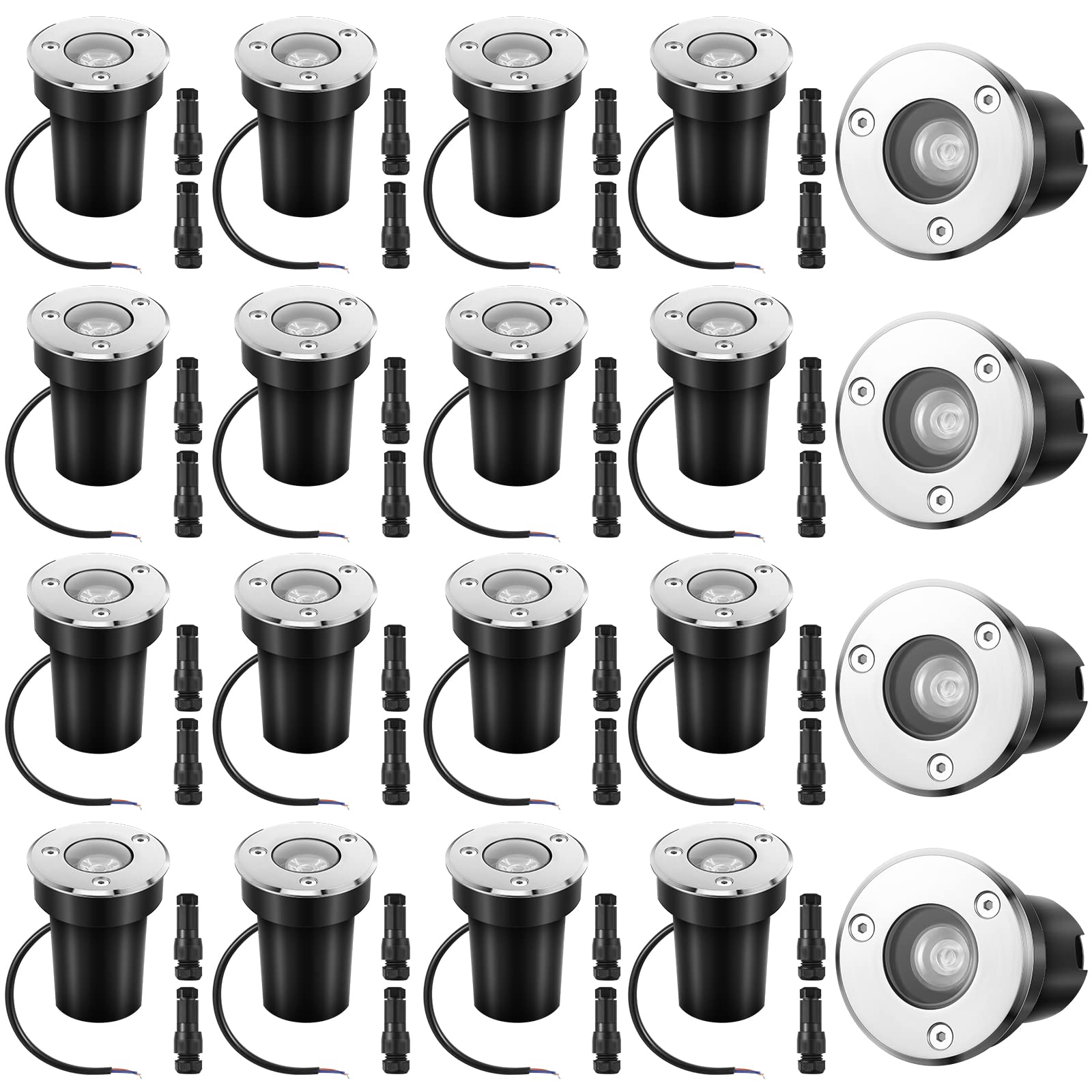 Retisee 16 Pcs 1W LED Well Lights Low Voltage Well Lights with 32 ...