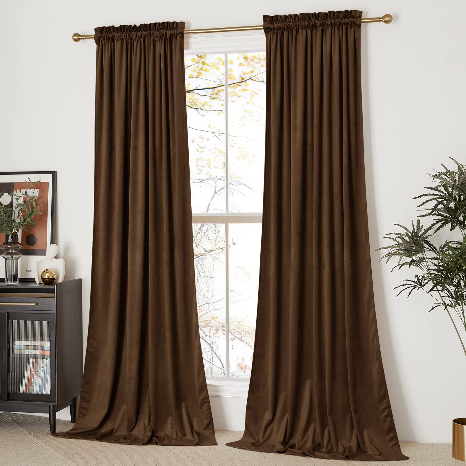 NICETOWN Brown Velvet Curtains, Thermal Insulated Sound Reducing Heavy ...
