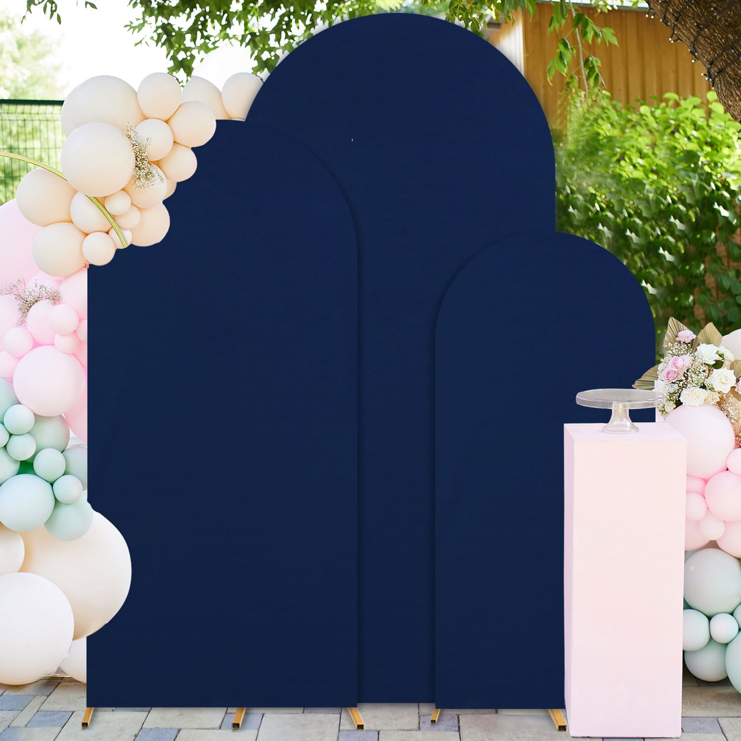 FUHSY Wedding Arch Cover Set of 3 Navy Spandex Arch Backdrop Cover 7 ...