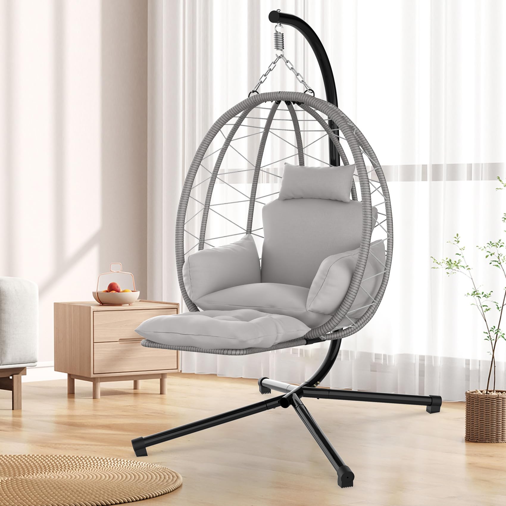 ZENPETIO Hanging Egg Chair with Stand & Leg Rest, Rattan Wicker Swing ...