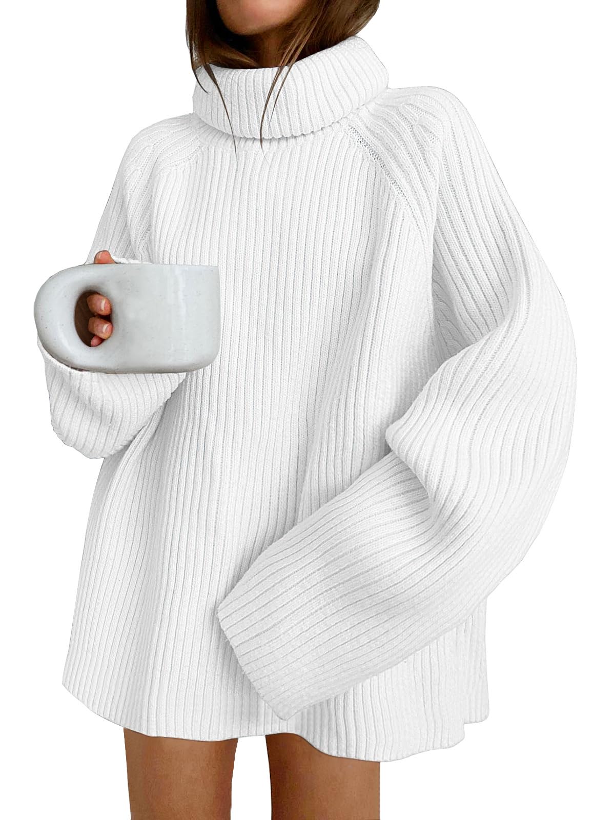 LILLUSORY Womens Turtleneck Oversized Chunky Sweaters Dress Long Cable ...
