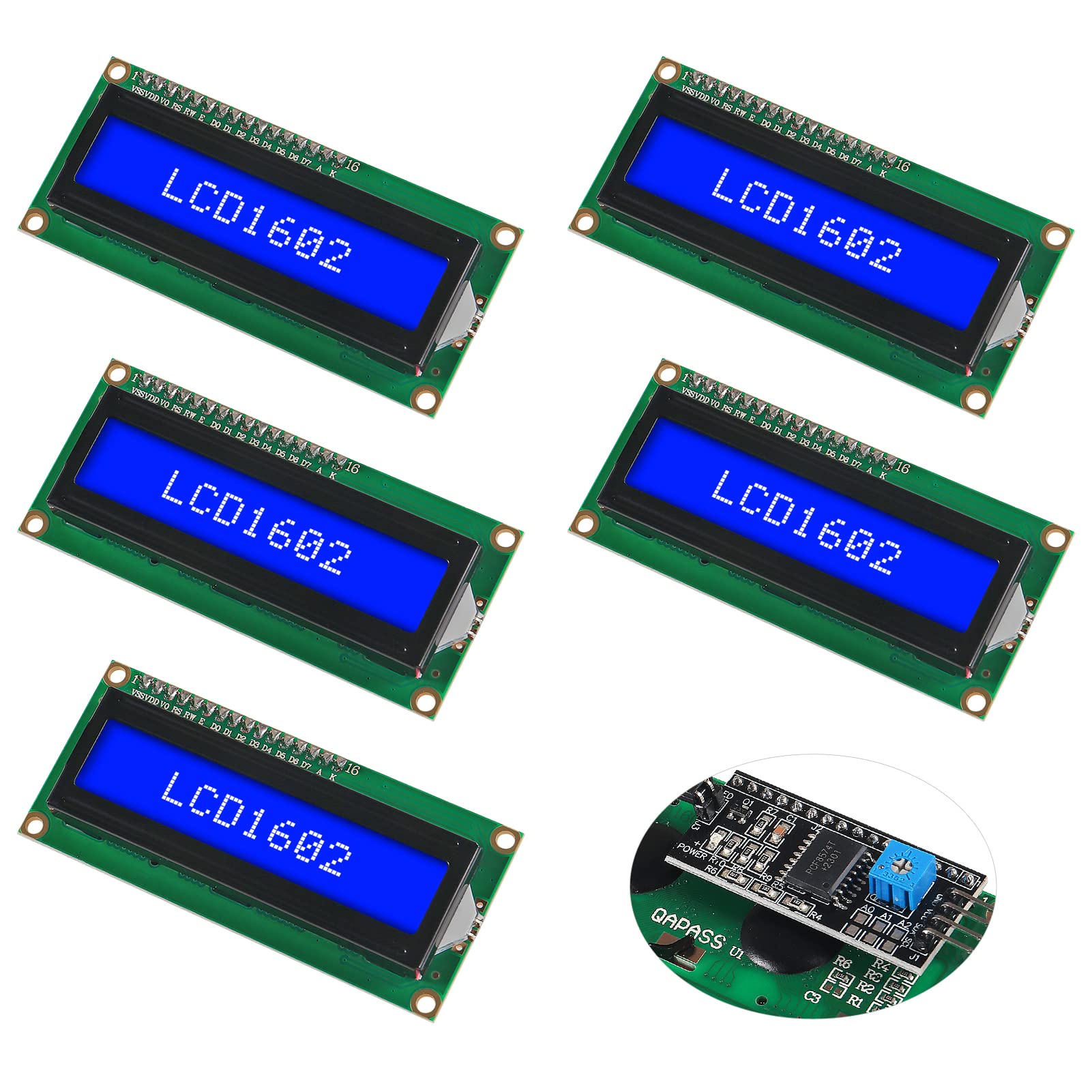 Mua DWEII 5-Pack I2C 1602 LCD Display Module 16X2 Character Serial Blue Screen Backlight LCD ...