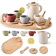 Amazon.com: Wooden Tea Party Set for Little Girls 14pcs Toddler Tea Set ...