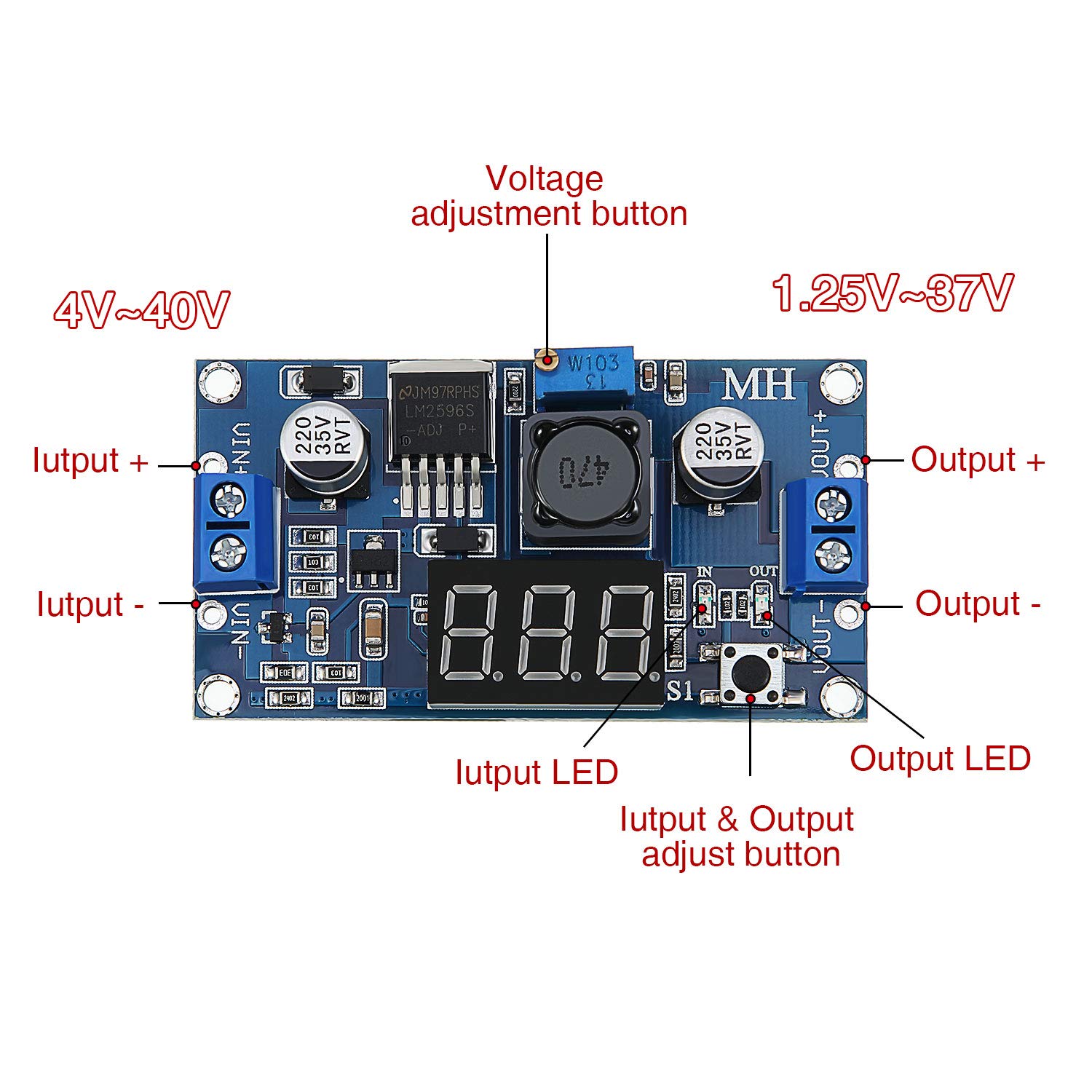 4 Pieces Adjustable LM2596S DC-DC Buck Converter Reduced Voltage Regulator Power Module 36V 24V ...