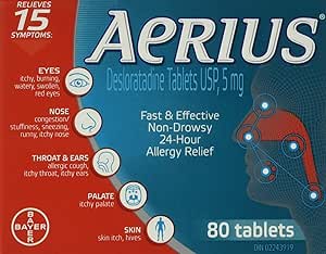 Aerius Allergy Medicine, Fast Relief, 24-Hour, non-drowsy, 15 Symptoms ...