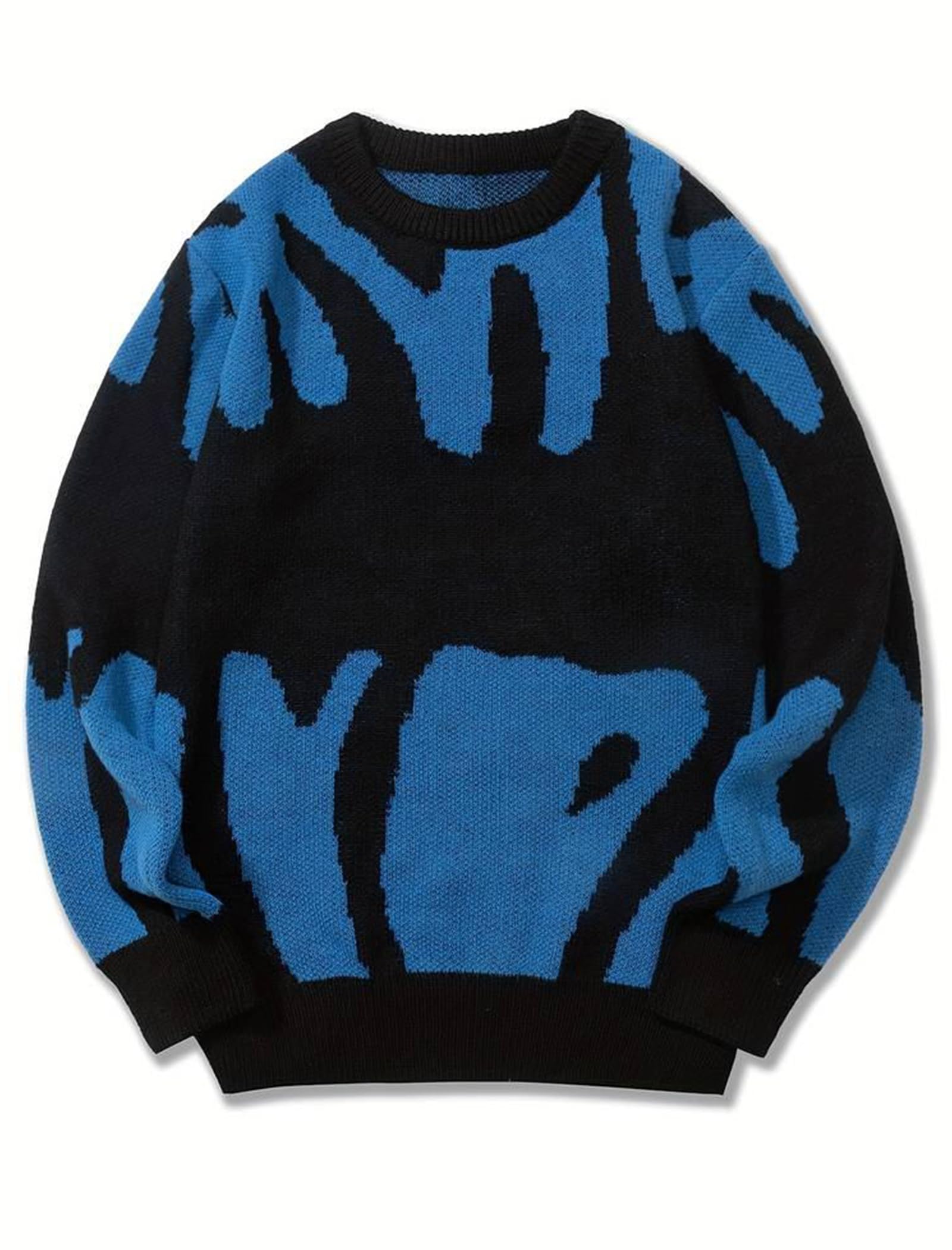 ZAFUL Men's Oversized Sweater Long Sleeve Crewneck Y2K Graphic Color ...