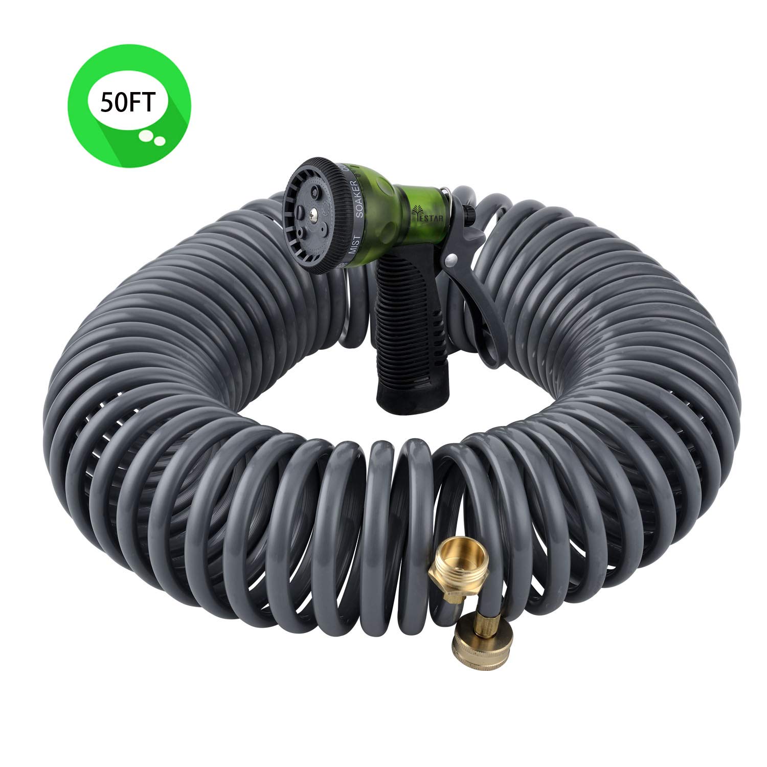YeStar Expandable Portable 50Ft Garden Coil Hose, 3/4" Solid Brass ...