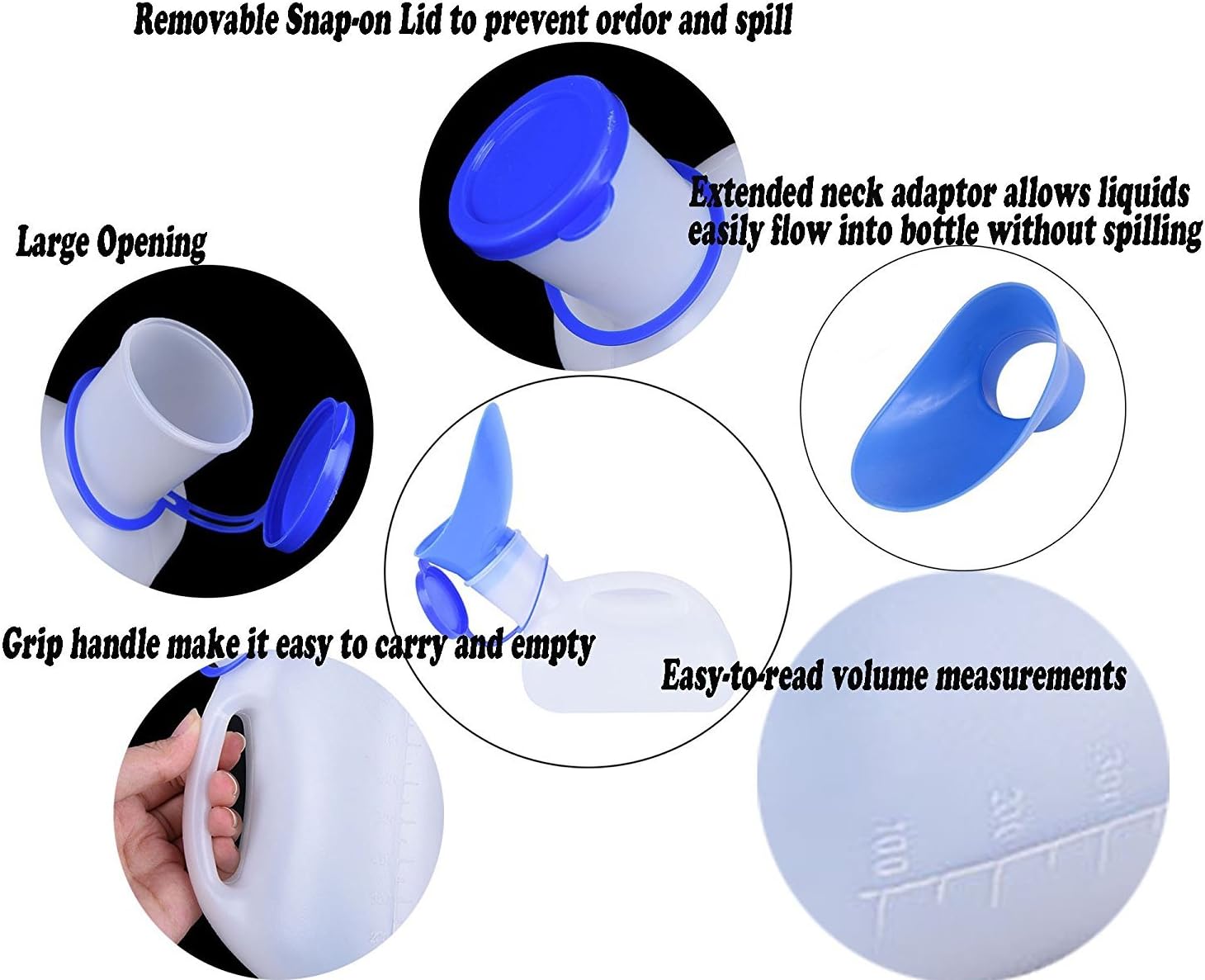 Portable Unisex Urinal Bottle with Lid 1000ML, Emergency Male Female ...