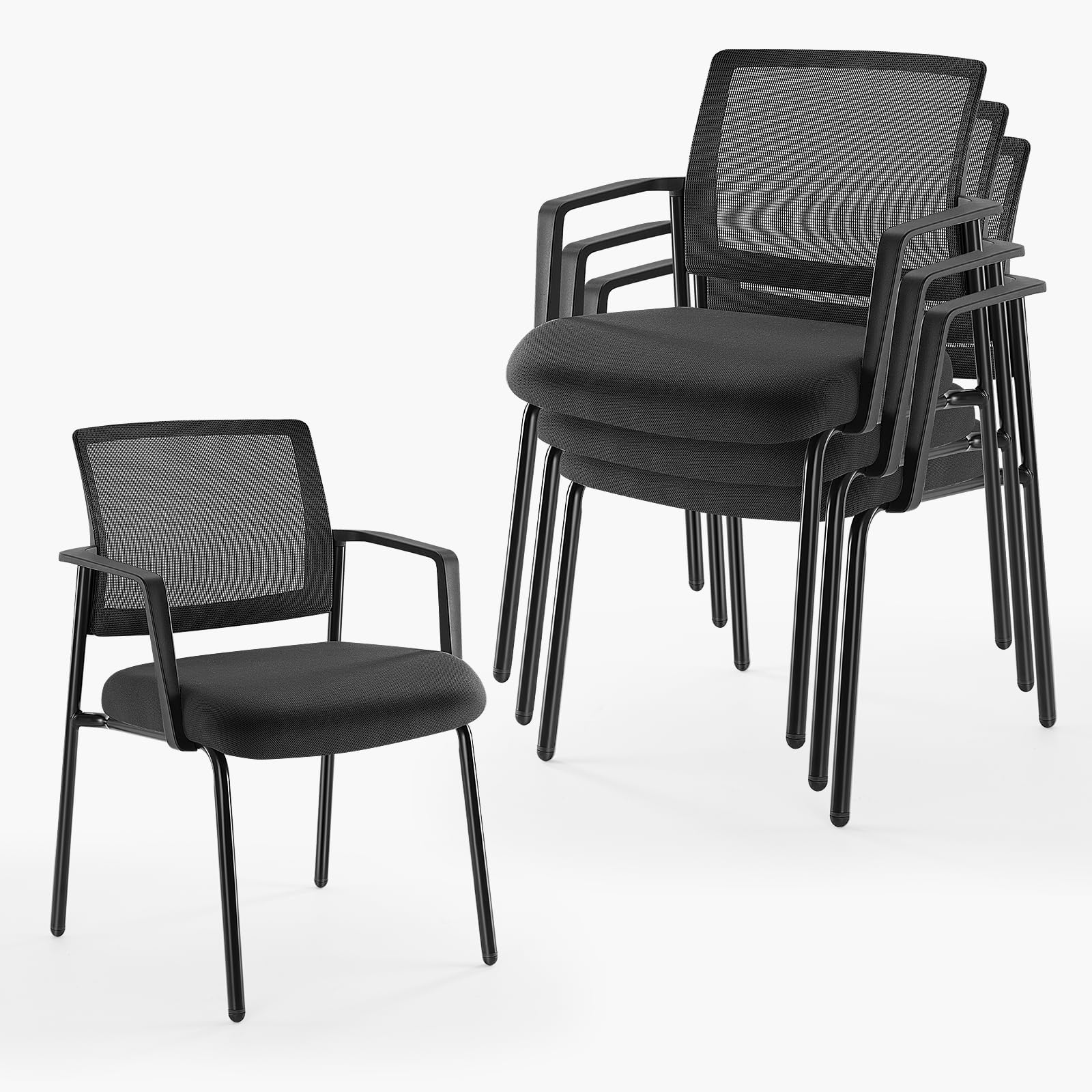 DUMOS Black Stackable Arm Chairs with Mesh Back and Upholstered Fabric ...