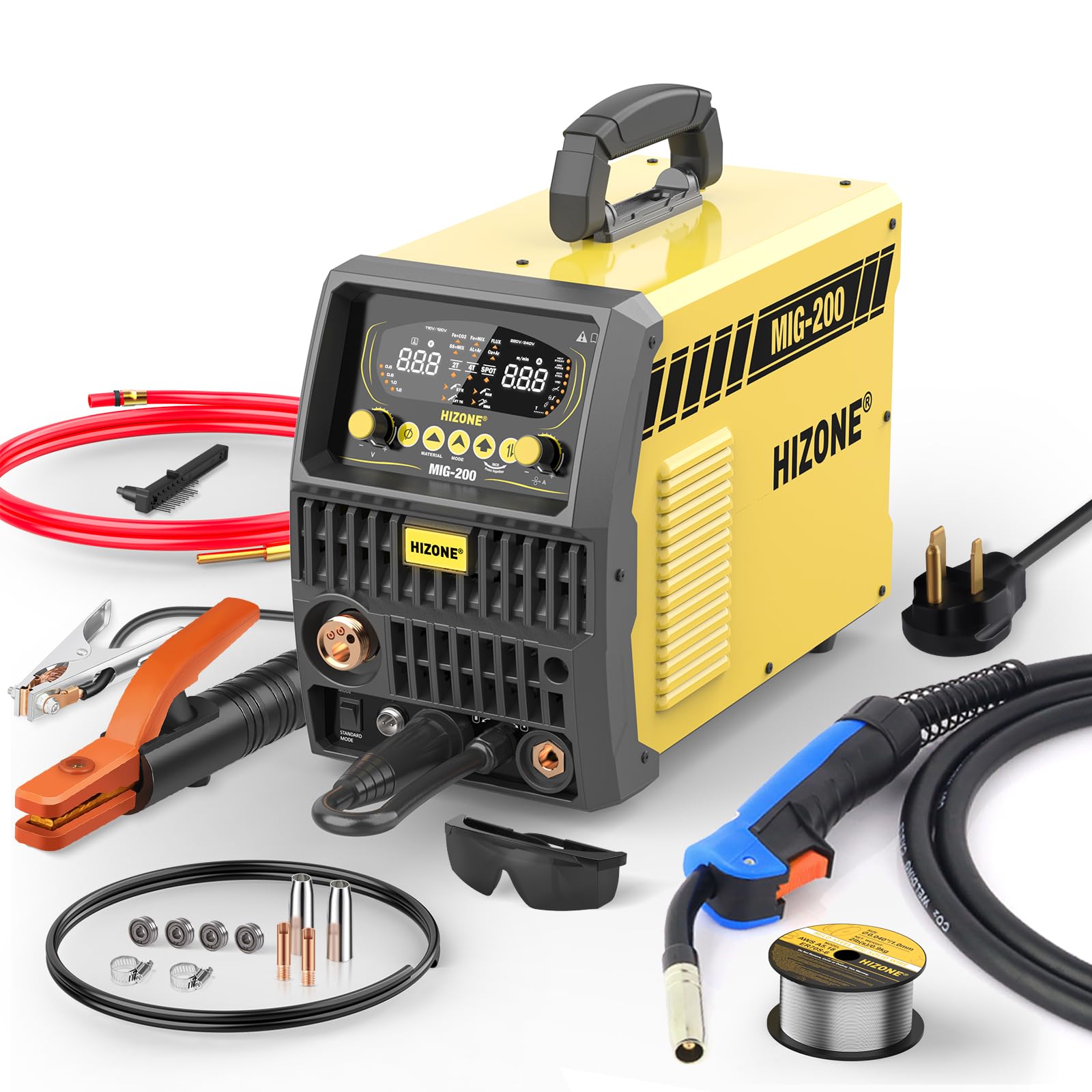 HIZONE 200A MIG Welder, 8 in 1 Aluminum/Copper/Gas MIG/Gasless Flux ...