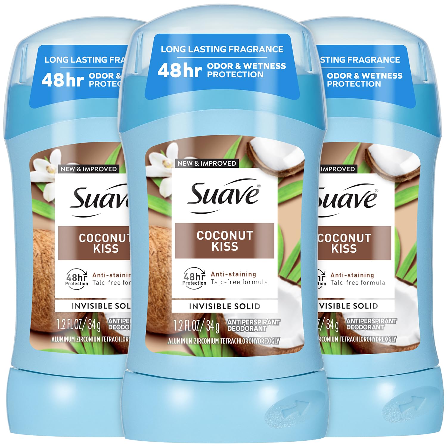 Suave Antiperspirant Deodorant for Women, Coconut Kiss 3-Pack – Anti ...
