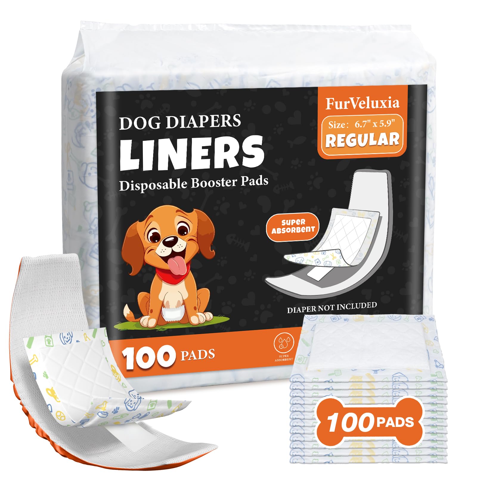 FurVeluxia Dog Diaper Liners for Male and Female Dogs(100ct), Super ...