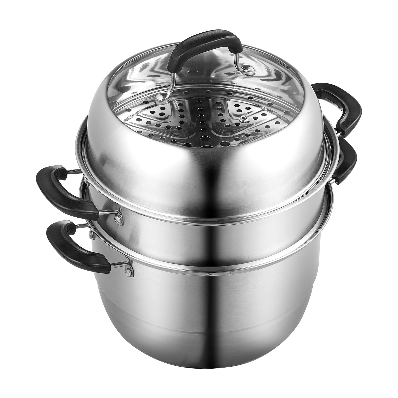 VEVOR Steamer Pot 11in/28cm, 3 Tier Steamer Pot for Cooking with 8.5QT ...