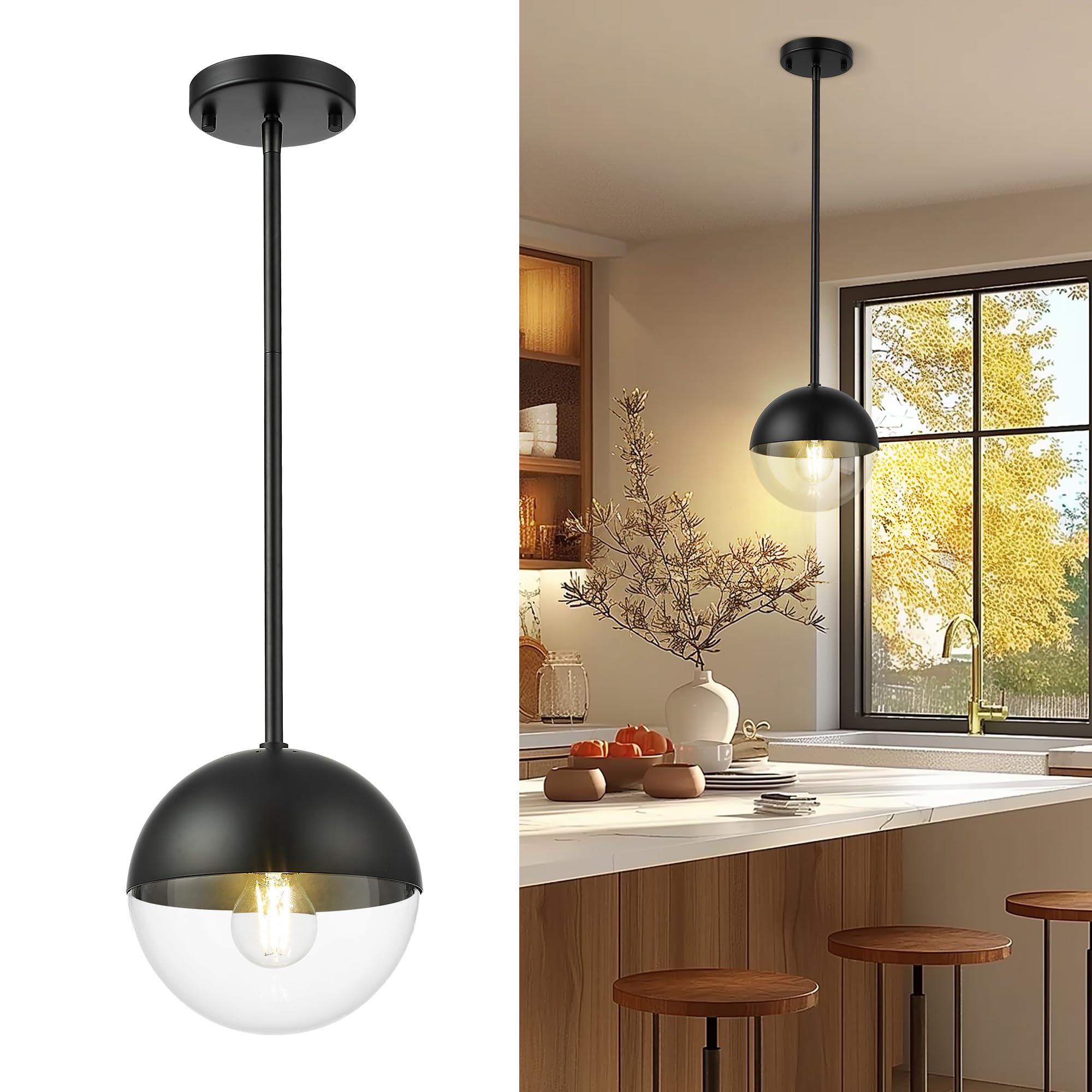 LMS Modern Pendant Lights, Matte Black Kitchen Island Pendant Light ...